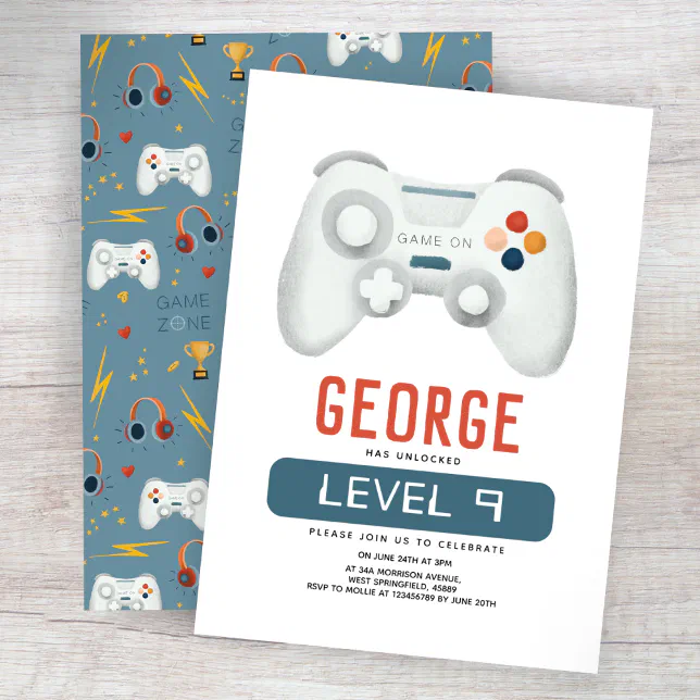 Boys Cool Blue Gaming Kids Birthday Invitation | Zazzle