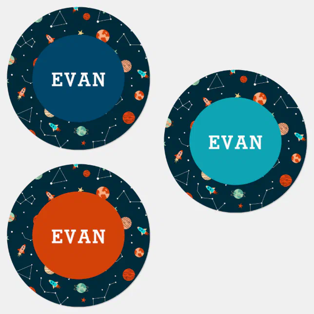 Boys Cool Outer Space Themed Pattern Kids' Name Labels | Zazzle