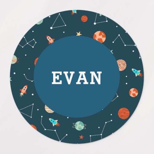 Boys Cool Outer Space Themed Pattern Kids' Name Labels | Zazzle