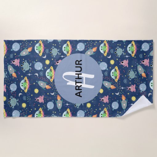 Boys Cool Space Pattern Rocket Ship Alien Kids Beach Towel | Zazzle