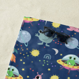 Boys Cool Space Pattern Rocket Ship Alien Kids Beach Towel | Zazzle
