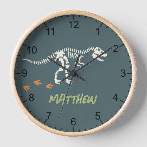 Boys Cool T-Rex Dinosaur Dig Kids Clock | Zazzle