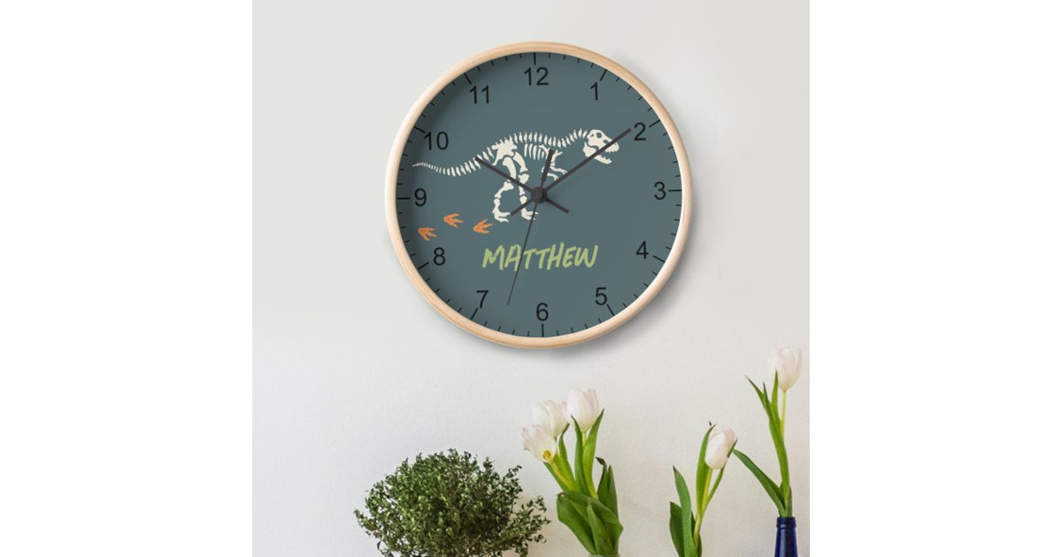 Boys Cool T-Rex Dinosaur Dig Kids Clock | Zazzle