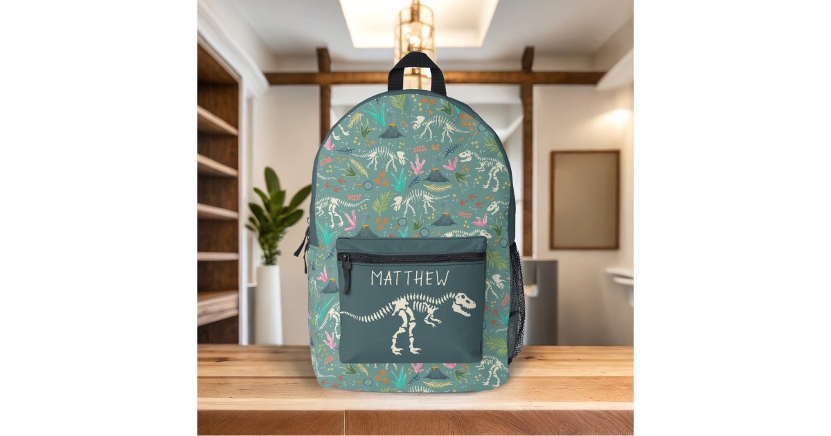 Boys Cool T-Rex Dinosaur Fossil School Printed Backpack | Zazzle