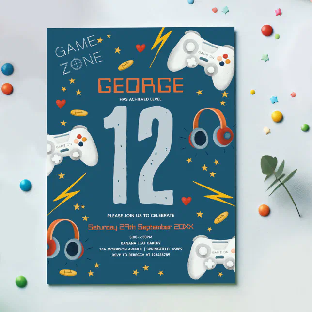 Boys Cool Video Game Kids 12th Birthday Invitation | Zazzle