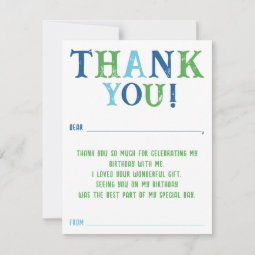 Boys Custom Striped Fill In Birthday Thank You Note Card | Zazzle