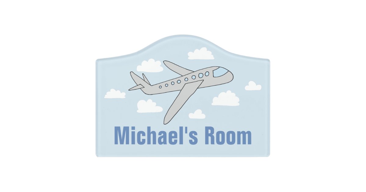 Boys Cute Blue Airplane Cartoon Kids Nursery Door Sign | Zazzle