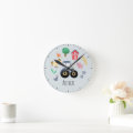 Boys Cute Blue Farm Animal Tractor Kids Nursery Round Clock | Zazzle