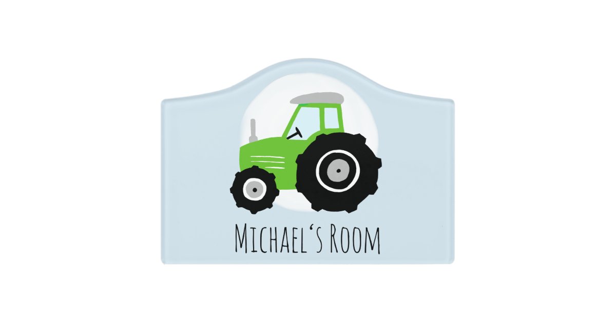 Boys Cute Blue Farm Tractor & Name Kids Door Sign | Zazzle