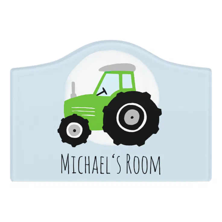 Boys Cute Blue Farm Tractor & Name Kids Door Sign | Zazzle