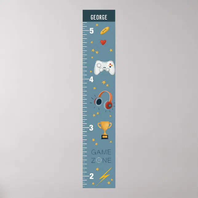 Boys Cute Blue Gaming Growth Chart | Zazzle