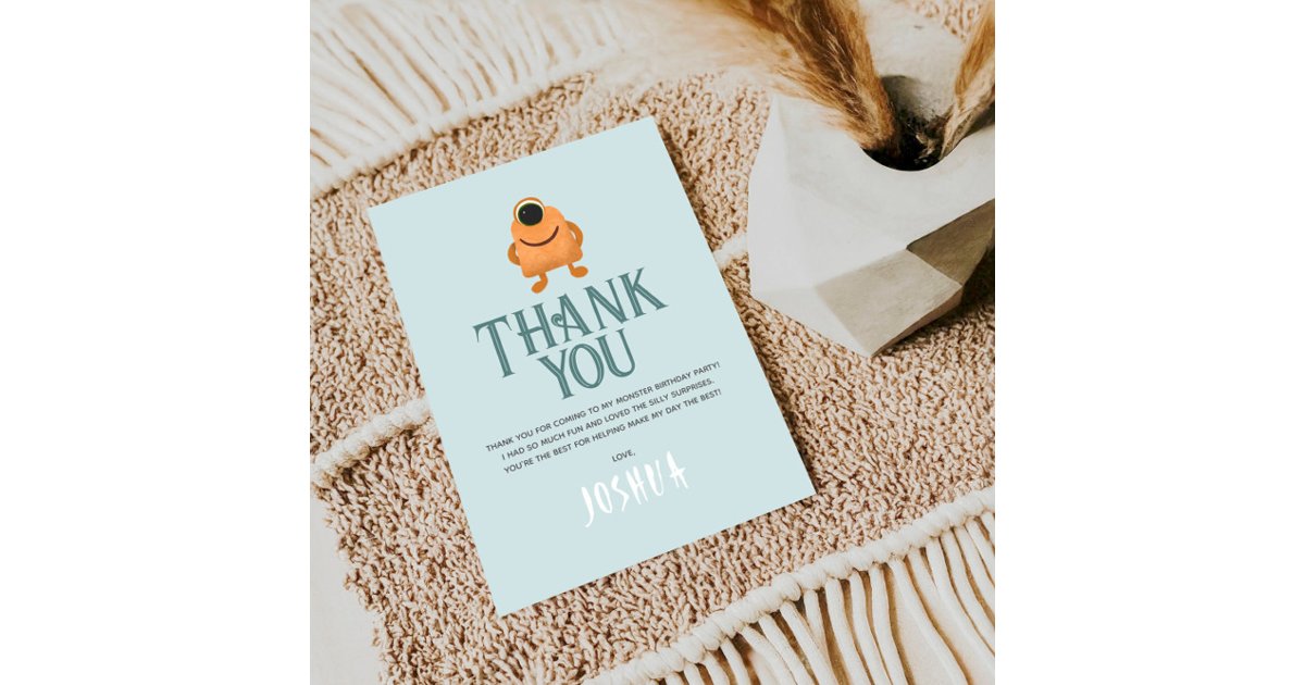 Boys Cute Blue Monster Alien Kids Birthday Thank You Card | Zazzle