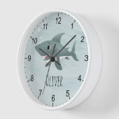 Boys Cute Blue Ocean Shark Kids Nursery Clock | Zazzle