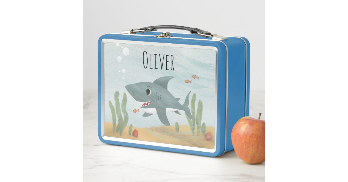 Boys Cute Blue Ocean Shark Kids School Metal Lunch Box | Zazzle