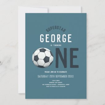 Boys Cute Blue Soccer Sports Kids 1st Birthday Invitation | Zazzle