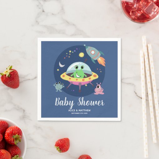 Boys Cute Blue Space Alien Baby Shower Napkins | Zazzle