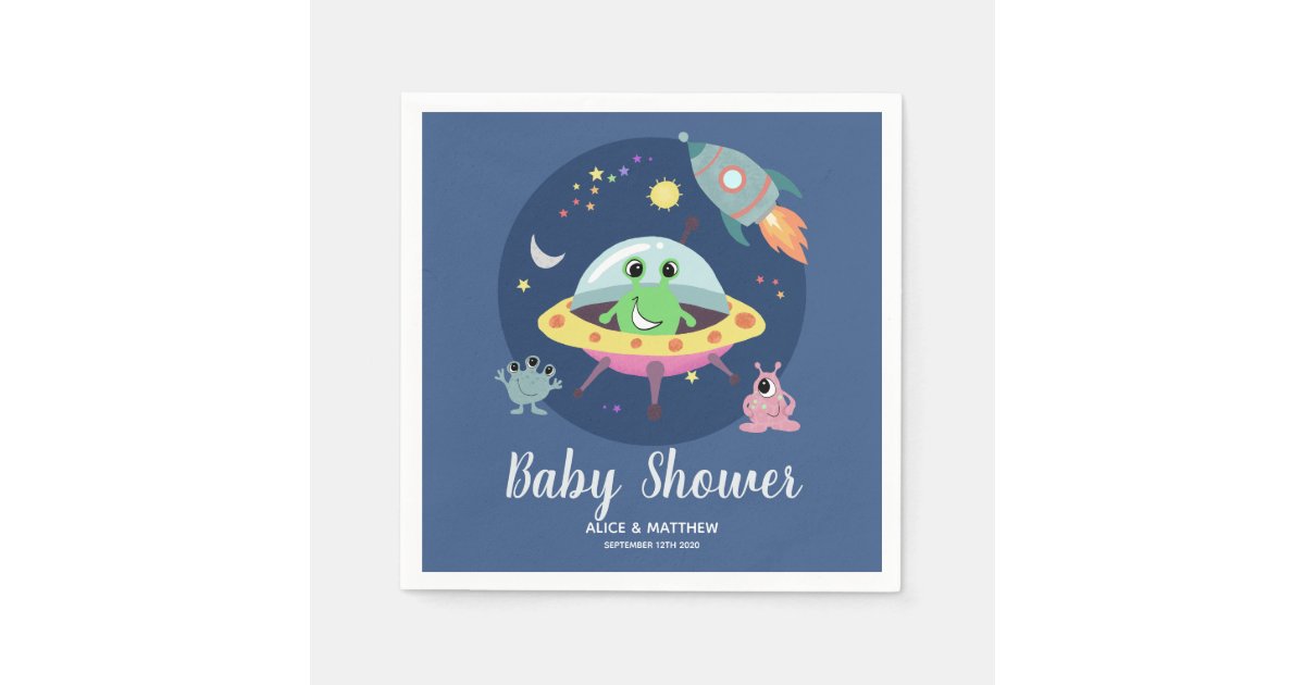 Boys Cute Blue Space Alien Baby Shower Napkins | Zazzle