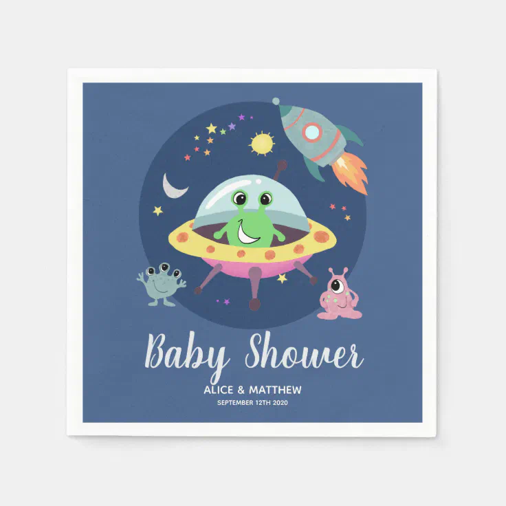Boys Cute Blue Space Alien Baby Shower Napkins | Zazzle