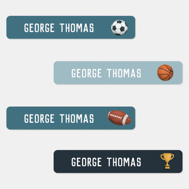 Boys Cute Blue Sports Football Basketball School Kids' Labels | Zazzle