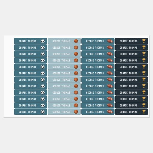 Boys Cute Blue Sports Football Basketball School Kids' Labels | Zazzle