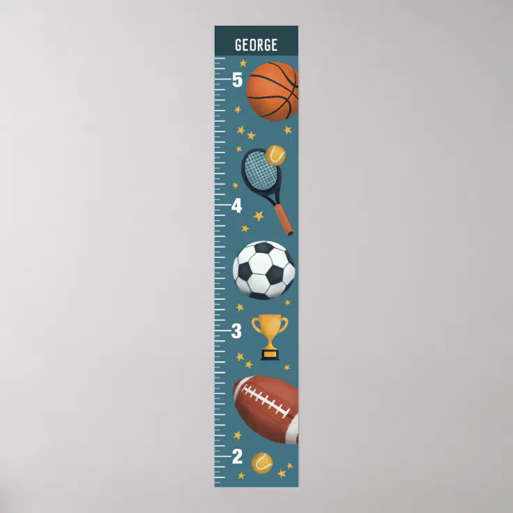 Boys Cute Blue Sports Growth Chart | Zazzle