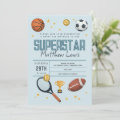 Boys Cute Blue Sports Superstar Kids 2nd Birthday Invitation | Zazzle