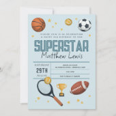Boys Cute Blue Sports Superstar Kids 2nd Birthday Invitation | Zazzle