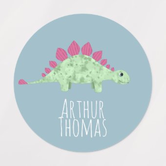 Boys Cute Blue T-Rex Dinosaur Cartoon Name School Kids' Labels | Zazzle