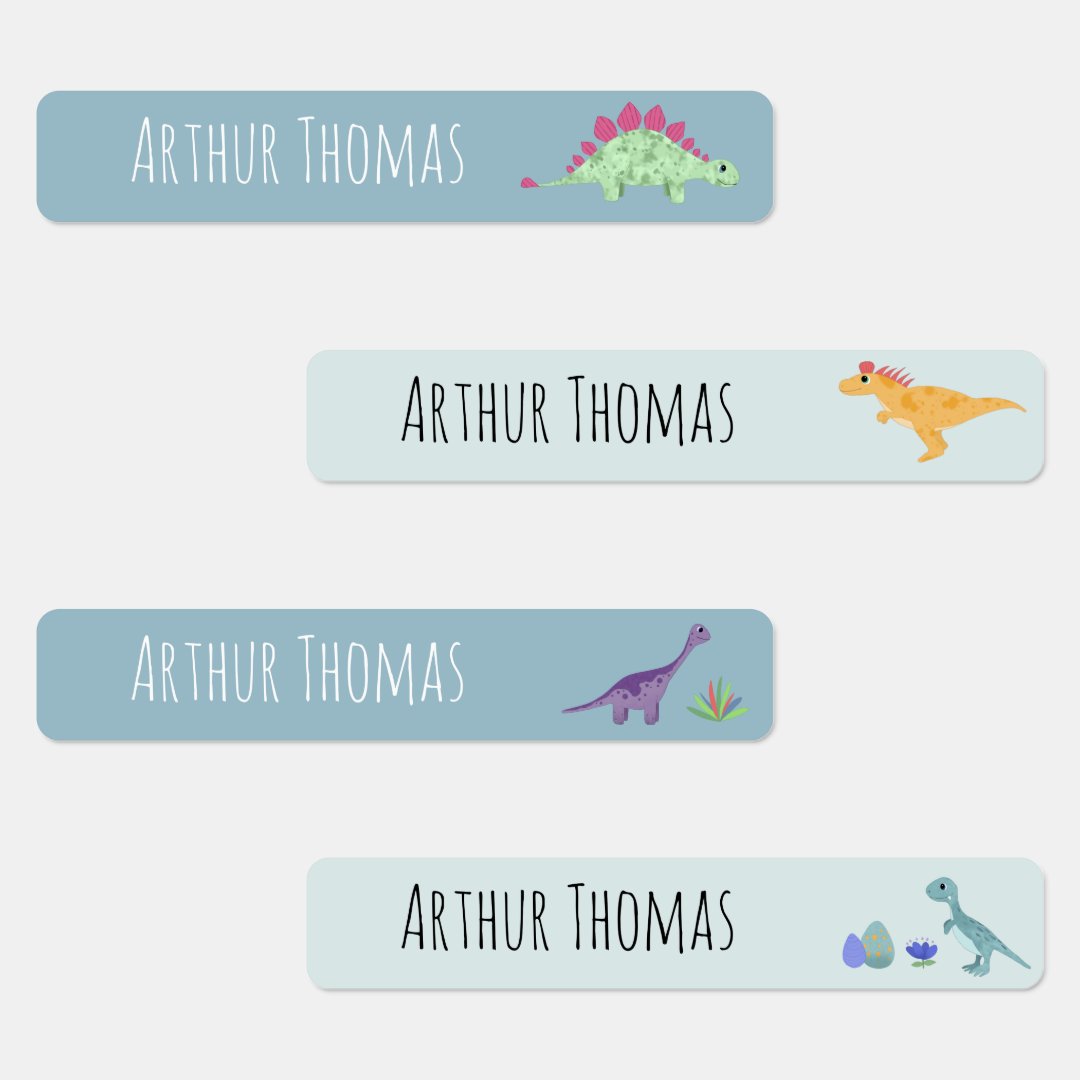 Boys Cute Blue T-Rex Dinosaur School Kindergarten Kids' Labels | Zazzle
