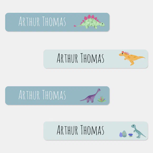 Boys Cute Blue T-Rex Dinosaur School Kindergarten Kids' Labels | Zazzle