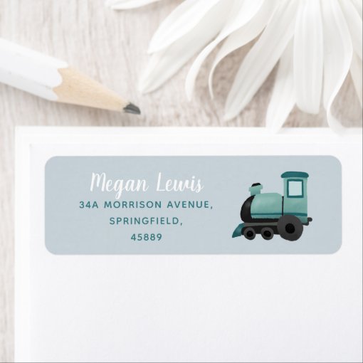 Boys Cute Blue Train Baby Shower Return Label | Zazzle