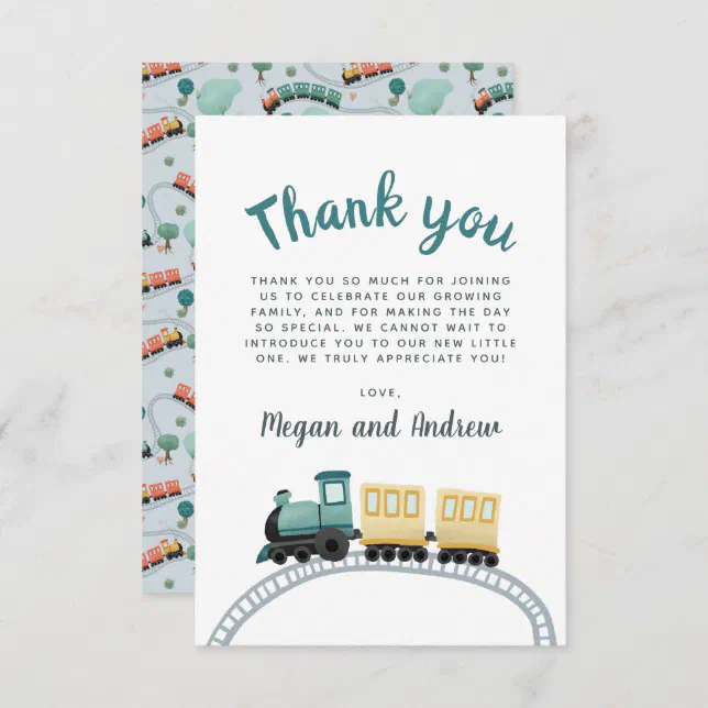 Boys Cute Blue Train Thank You Baby Shower | Zazzle