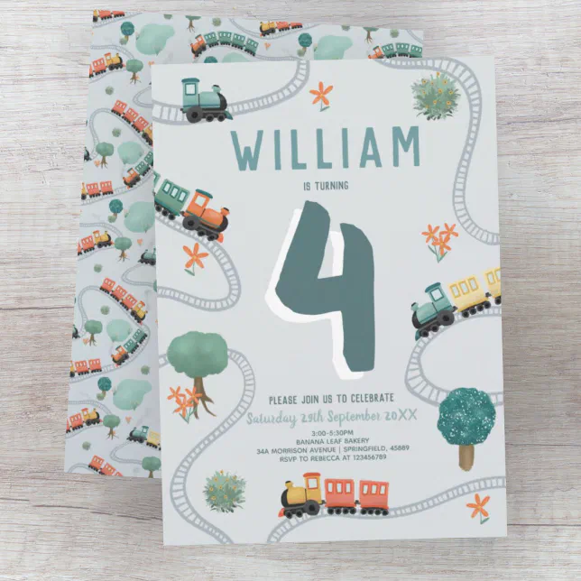 Boys Cute Blue Train Travel Kids Birthday Invitation | Zazzle