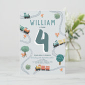 Boys Cute Blue Train Travel Kids Birthday Invitation | Zazzle