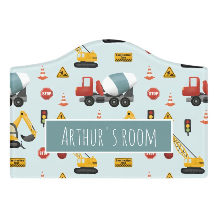 Boys Cute Construction Cartoon Kids Nursery Door Sign | Zazzle.com