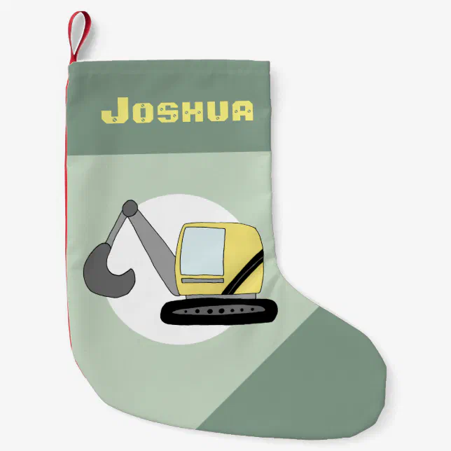Boys Cute Construction Digger Doodle and Name Small Christmas Stocking ...