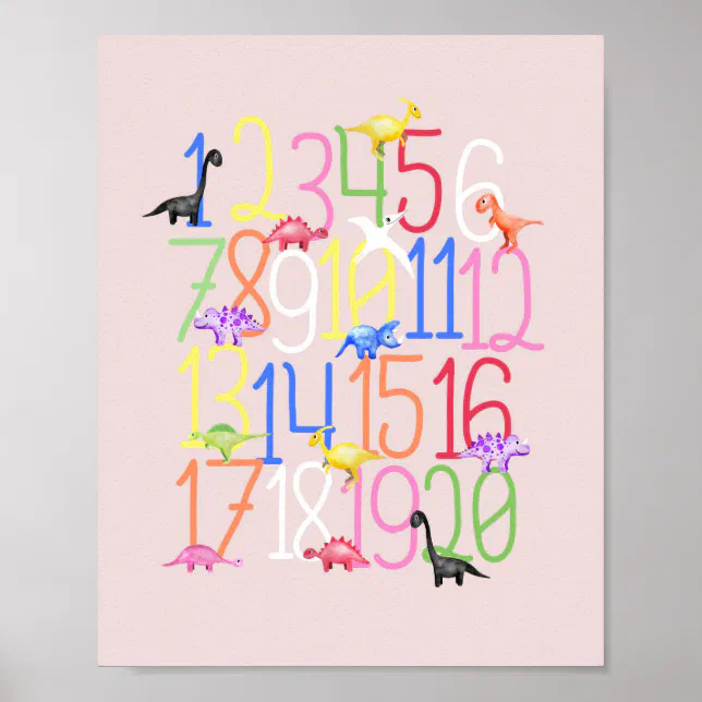 Boys Cute Dinosaur 1-20 Kids Numbers Nursery Poster | Zazzle