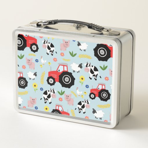 Boys Cute Farm Tractor and Animals Toddler Kids Metal Lunch Box | Zazzle