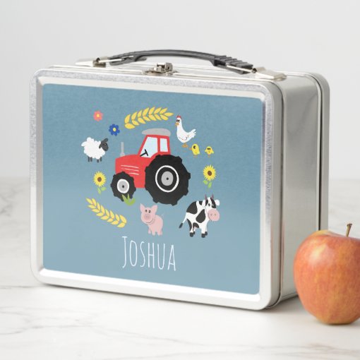 Boys Cute Farm Tractor and Animals Toddler Kids Metal Lunch Box | Zazzle