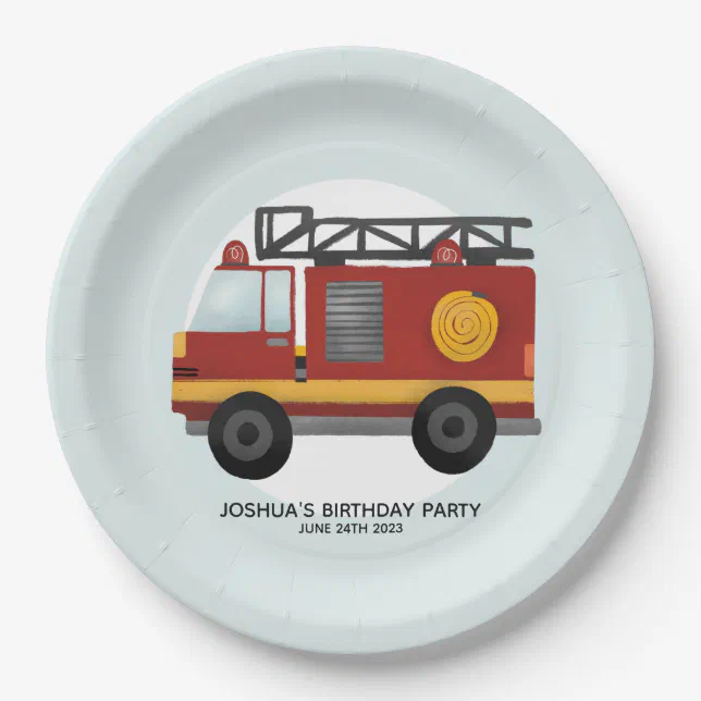 Boys Cute Fire Engine Truck Toddler Happy Birthday Paper Plates | Zazzle