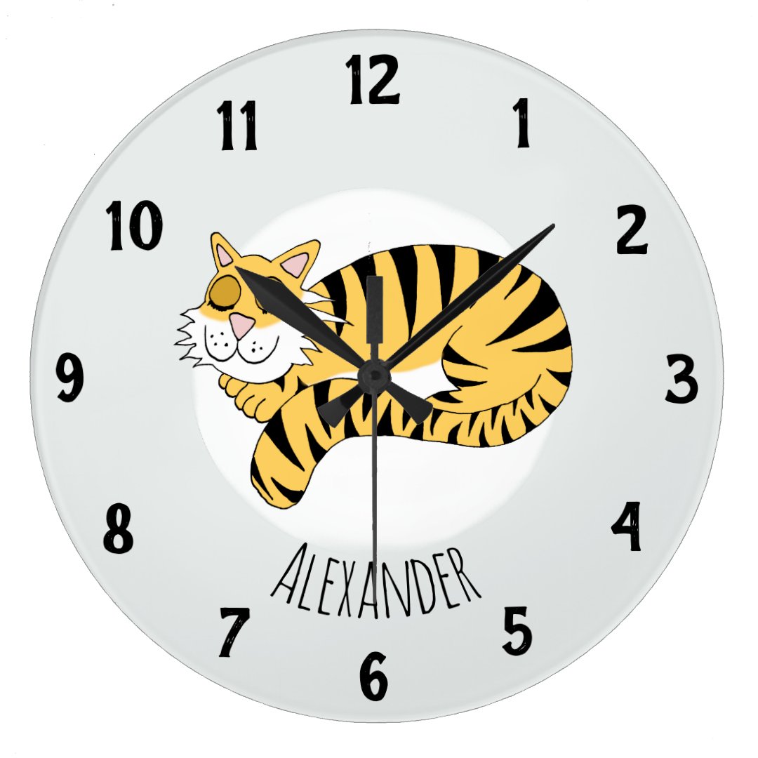 Boy's Cute Jungle Tiger with Name Kids Nursery Large Clock | Zazzle