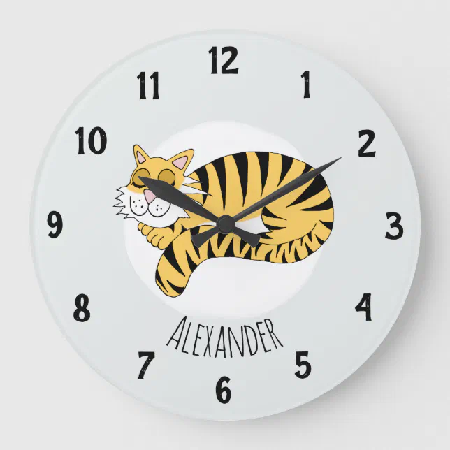 Boy's Cute Jungle Tiger with Name Kids Nursery Large Clock | Zazzle