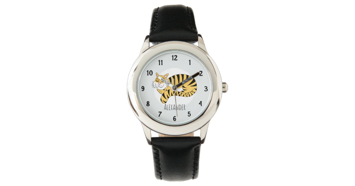 Boy's Cute Jungle Tiger with Name Kids Watch | Zazzle
