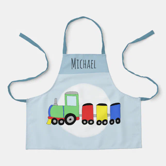 Boys Cute Modern Train & Name Kids Apron | Zazzle