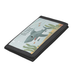 Boy's Cute Ocean Shark and Name Kids Trifold Wallet | Zazzle