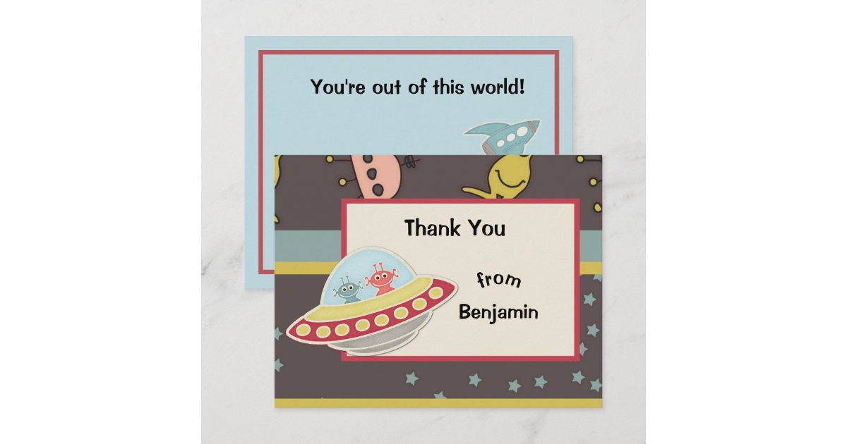 Boy's Cute Space AlienThank You Card | Zazzle