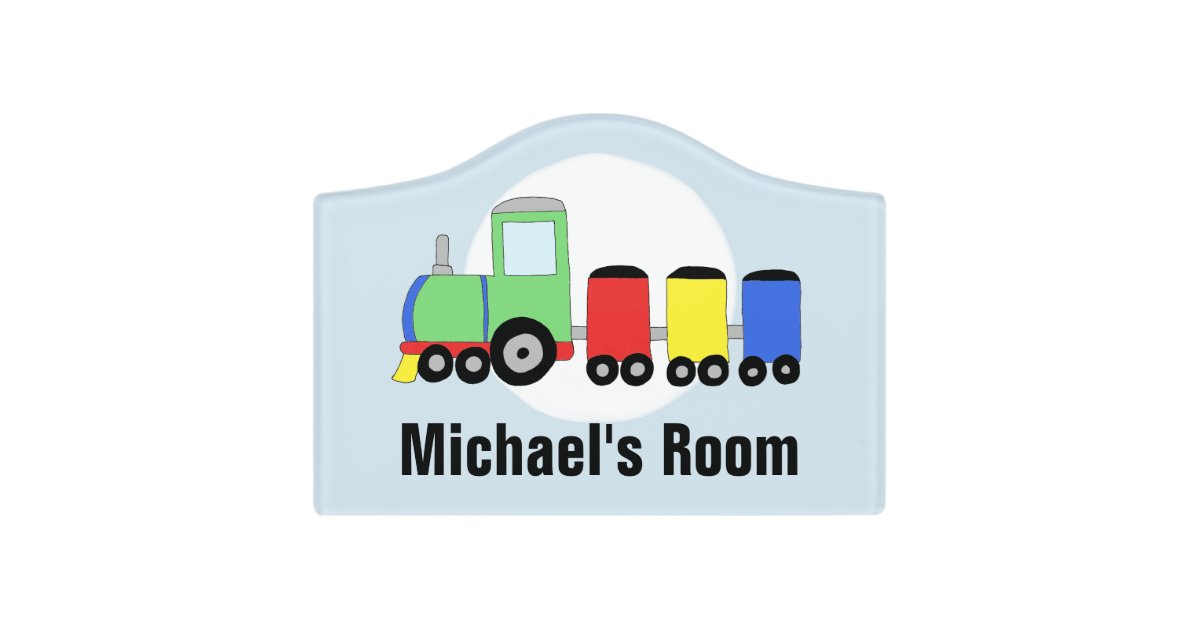 Boys Cute Train Cartoon & Name Kids Door Sign | Zazzle