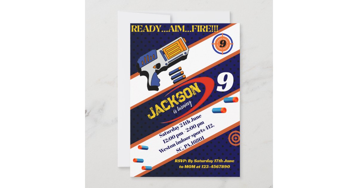 Boys Dart Gun Birthday Party Invitation | Zazzle