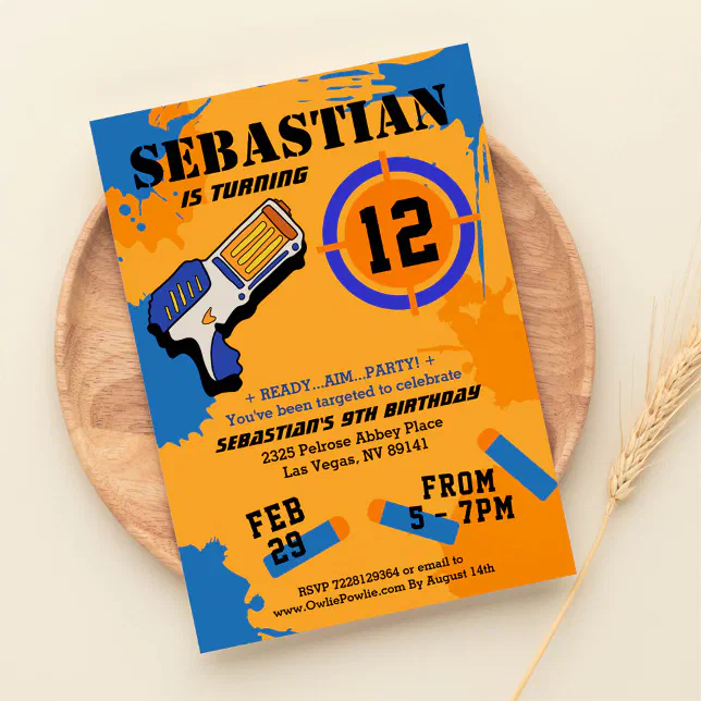 Boys Dart Gun Party Birthday Invitation | Zazzle