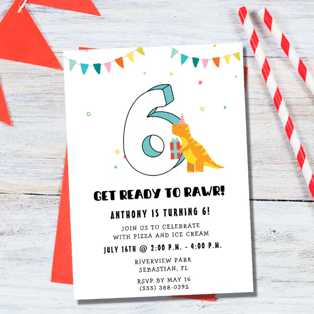 Boys Dinosaur 6th Birthday Party Invitation | Zazzle